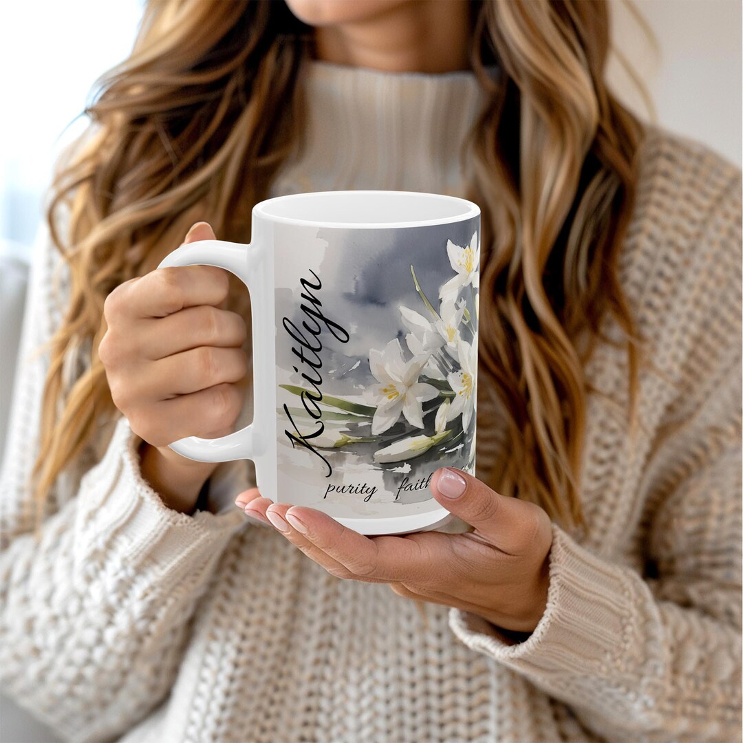 Custom December Birth Flower Coffee Mug | Custom Name Paperwhite Tea ...