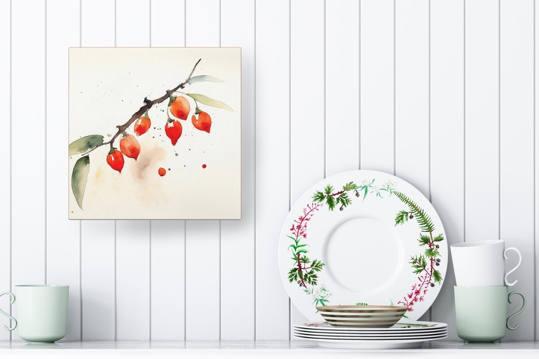 Goji Berry Watercolor Painting Art Print | Minimalist Ready to Hang ...