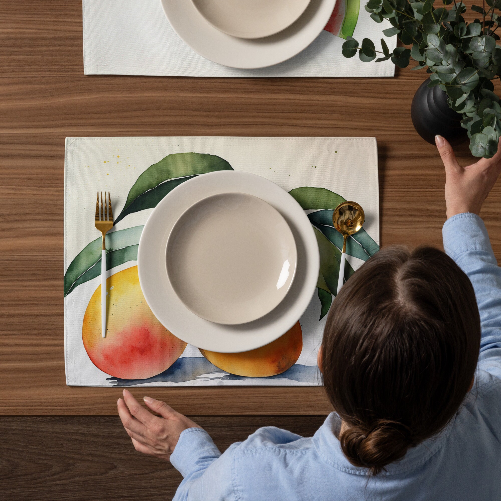 Watercolor Tropical Fruits Art Placemats, Set of 4 Different Design ...