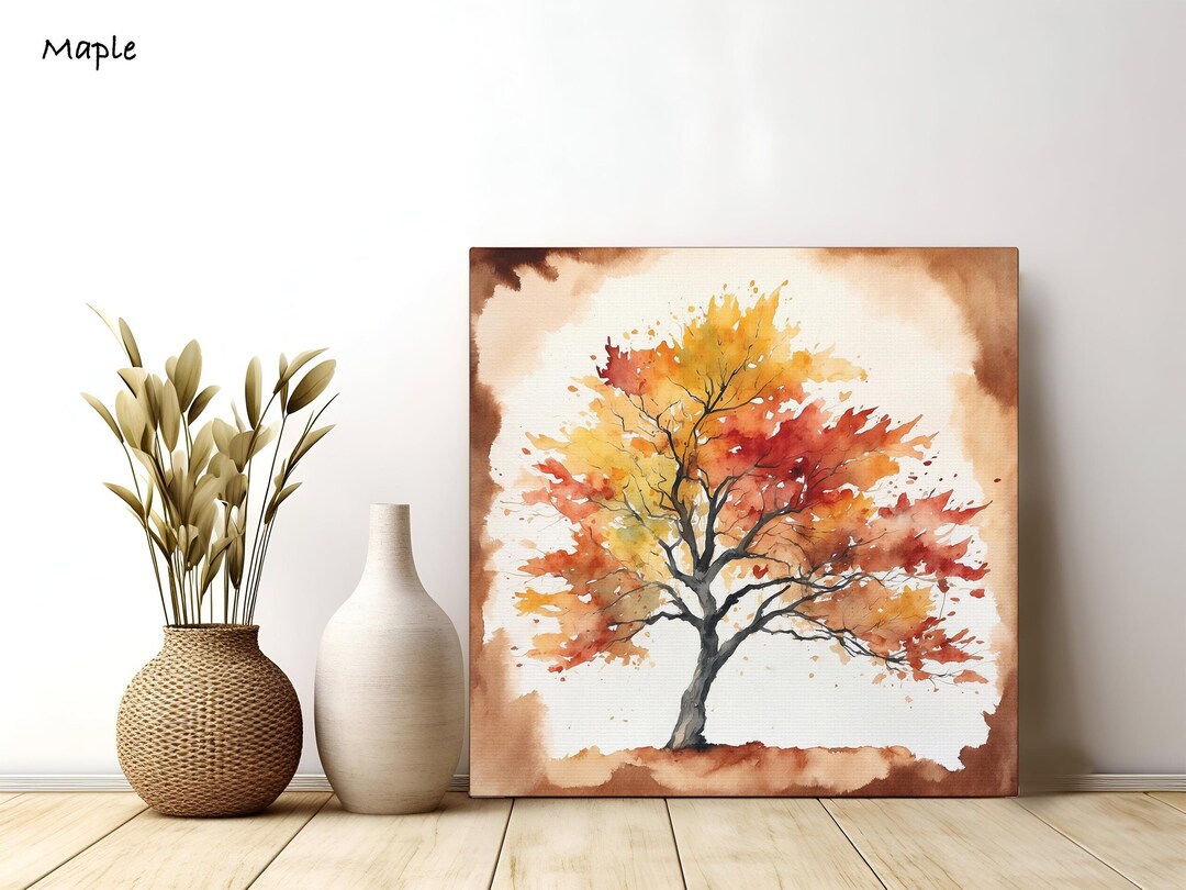 Fall Maple Tree Wall Art, Autumn Vibe Watercolor Print Canvas ...