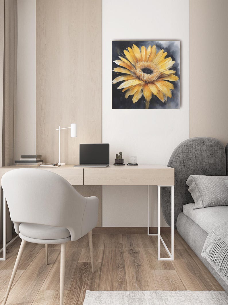 Yellow Gerbera Daisy Wall Art, Daisy Flowers Painting Canvas Print ...