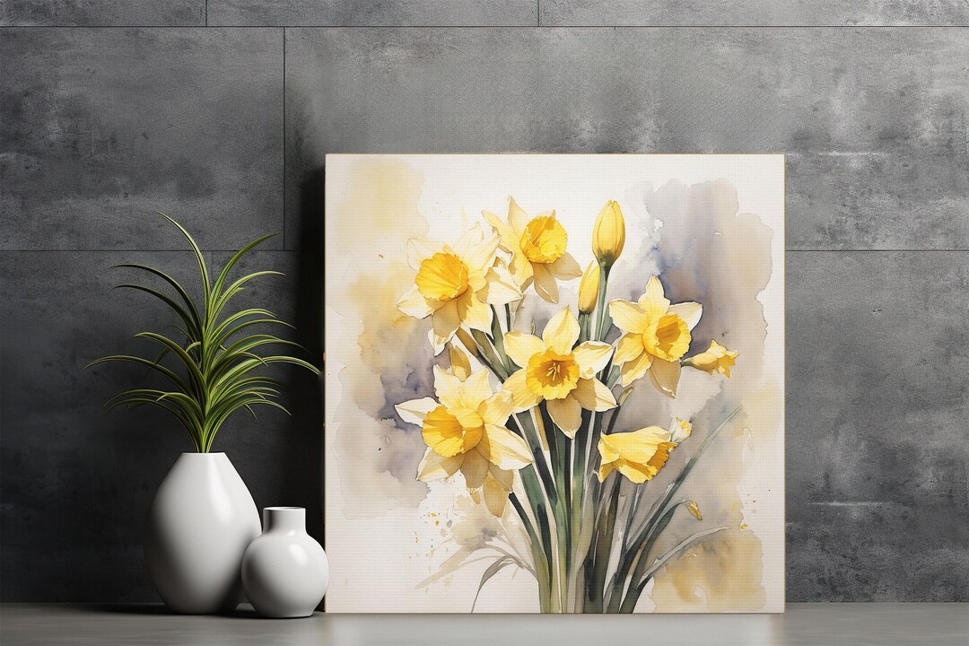 March Daffodil Flower Wall Art | Watercolor Birth Flower on Wrap Canvas ...