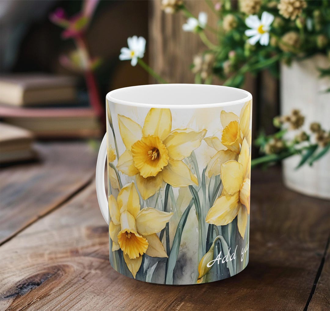 Custom Daffodils Ceramic Mug, Watercolor Yellow Daffodil Coffee Cup ...