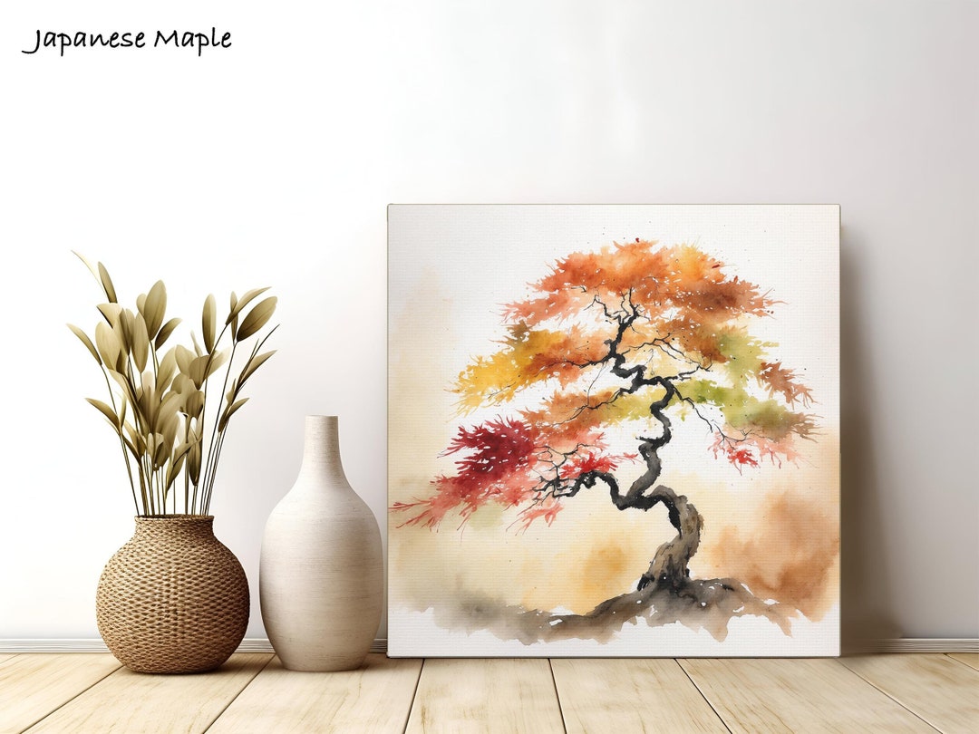 Fall Japanese Maple Tree Wall Art Autumn Vibe Watercolor Print Canvas ...
