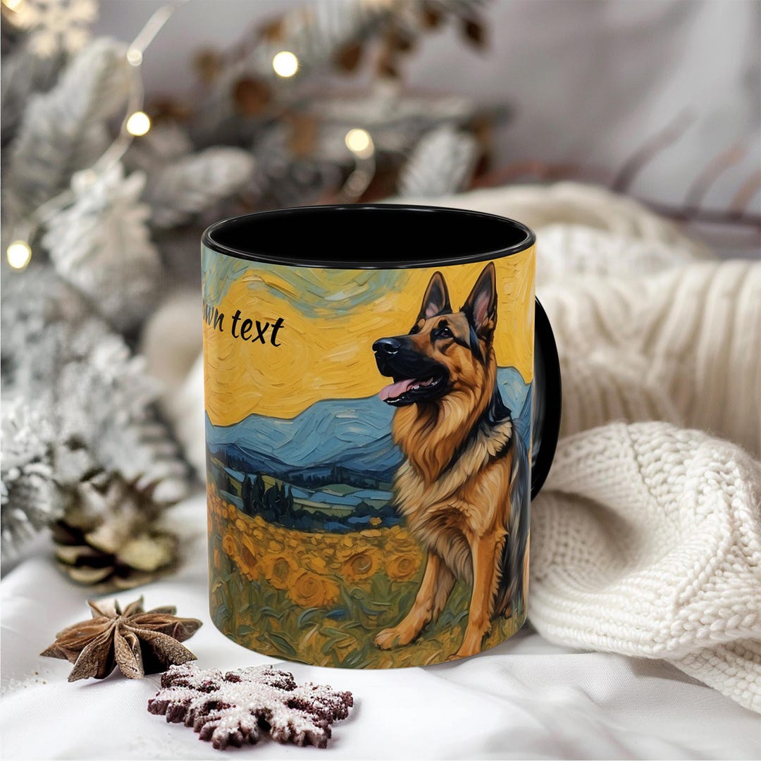 Custom Van Gogh German Shepherd Coffee Mug, Sunflower GSD Ceramic Name ...