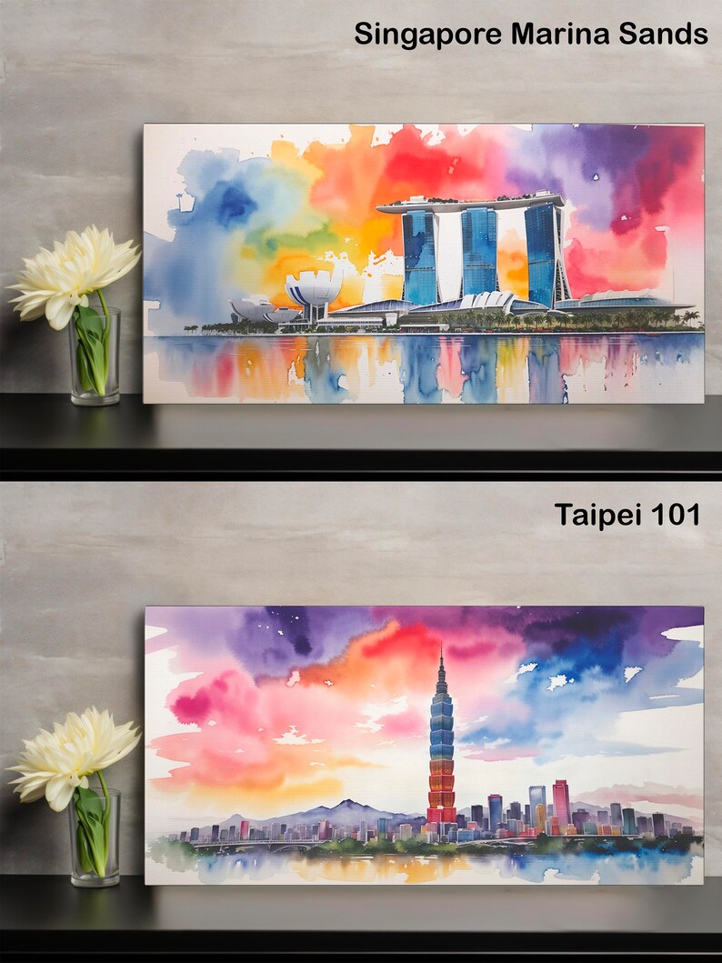 Watercolor Petronas Towers Painting Print on Gallery Canvas, Petronas ...