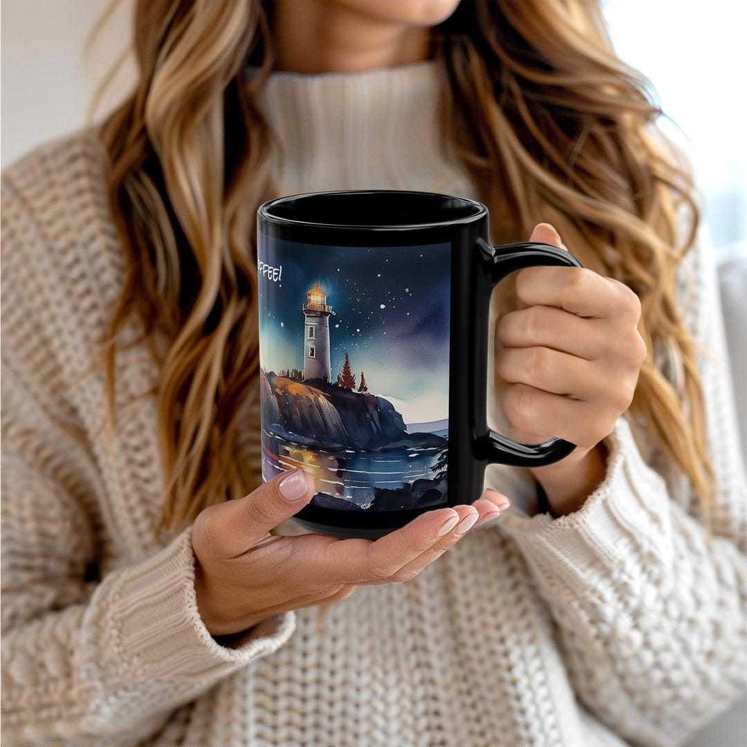 Custom Lighthouse Under Starry Sky Art Print Ceramic Mug, Personalize ...