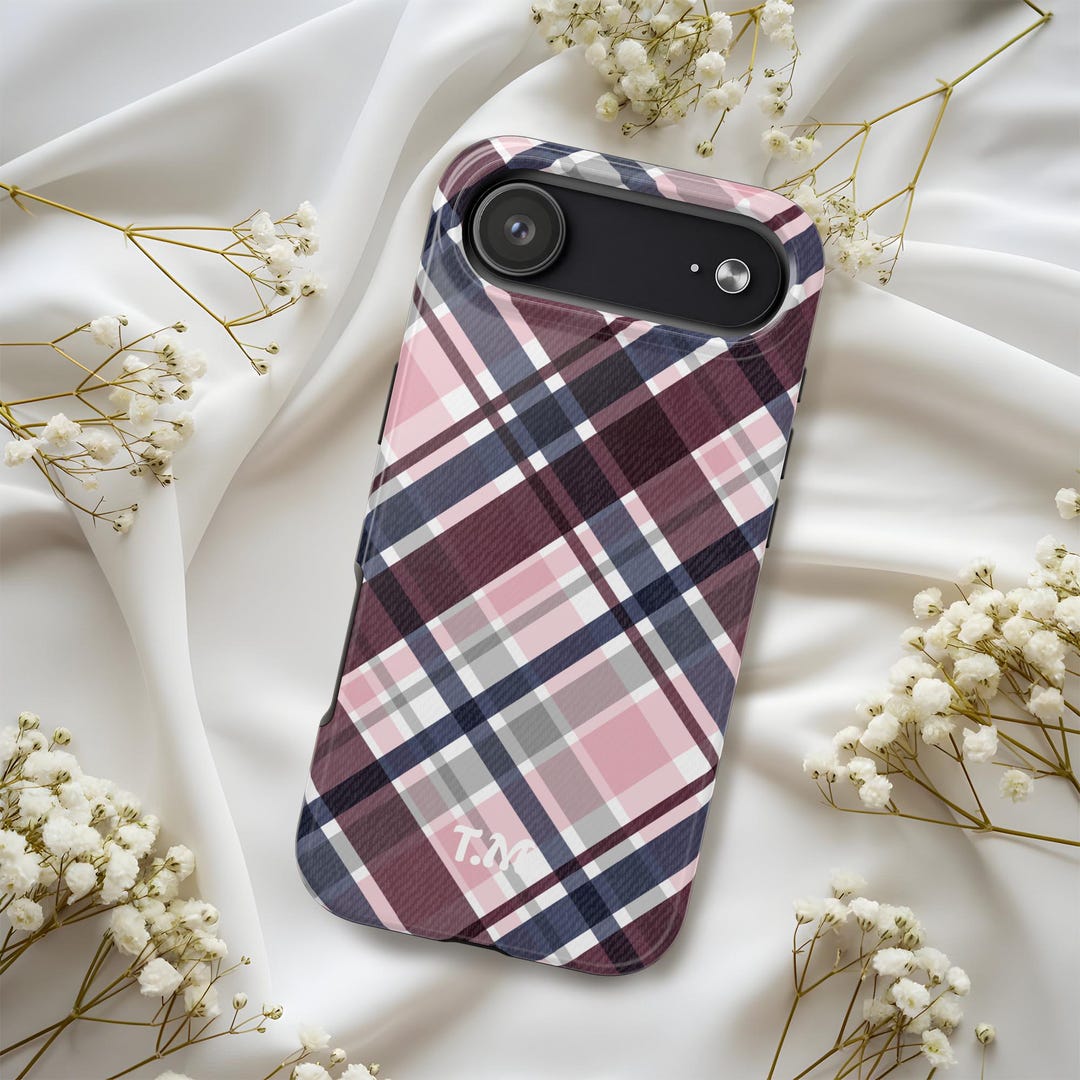 Personalized Pink Plaid Phone Case, Tartan Phone Cover, Tough Phone ...