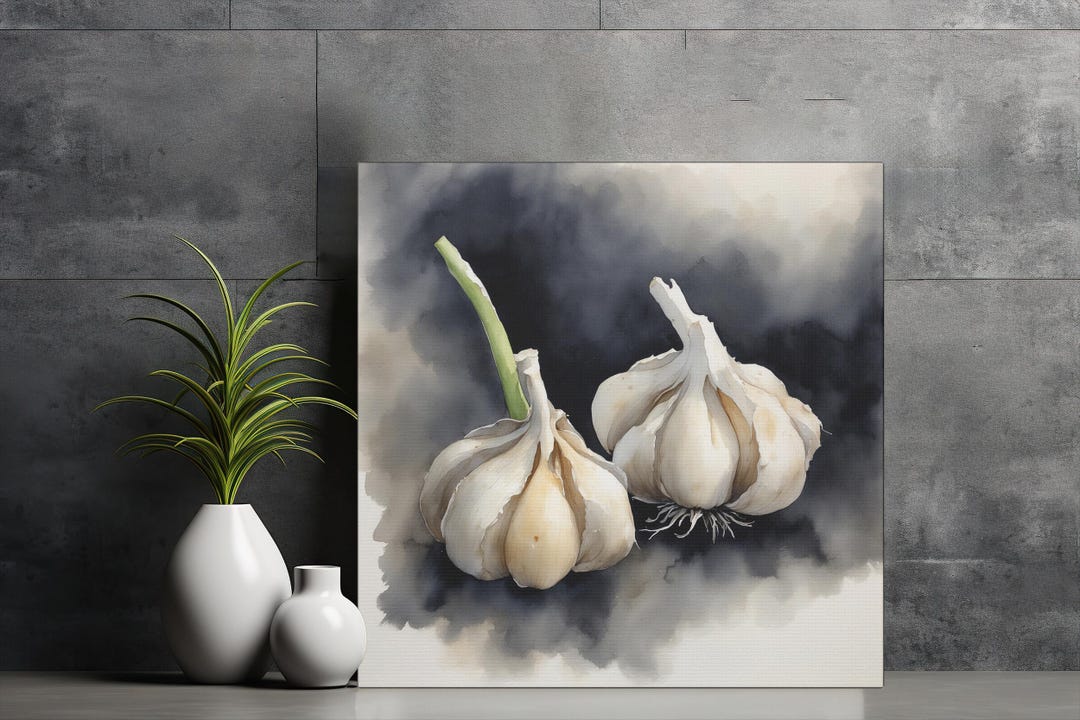 Garlic Watercolor Wall Art, Minimalist Mediterranean Spices Brush Art ...