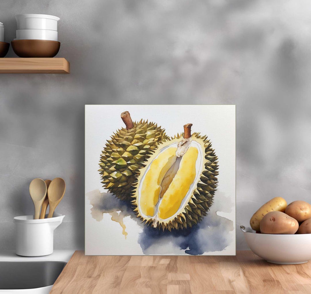 Durian Wall Art, Watercolor Painting Print, Minimalist Ready to Hang ...