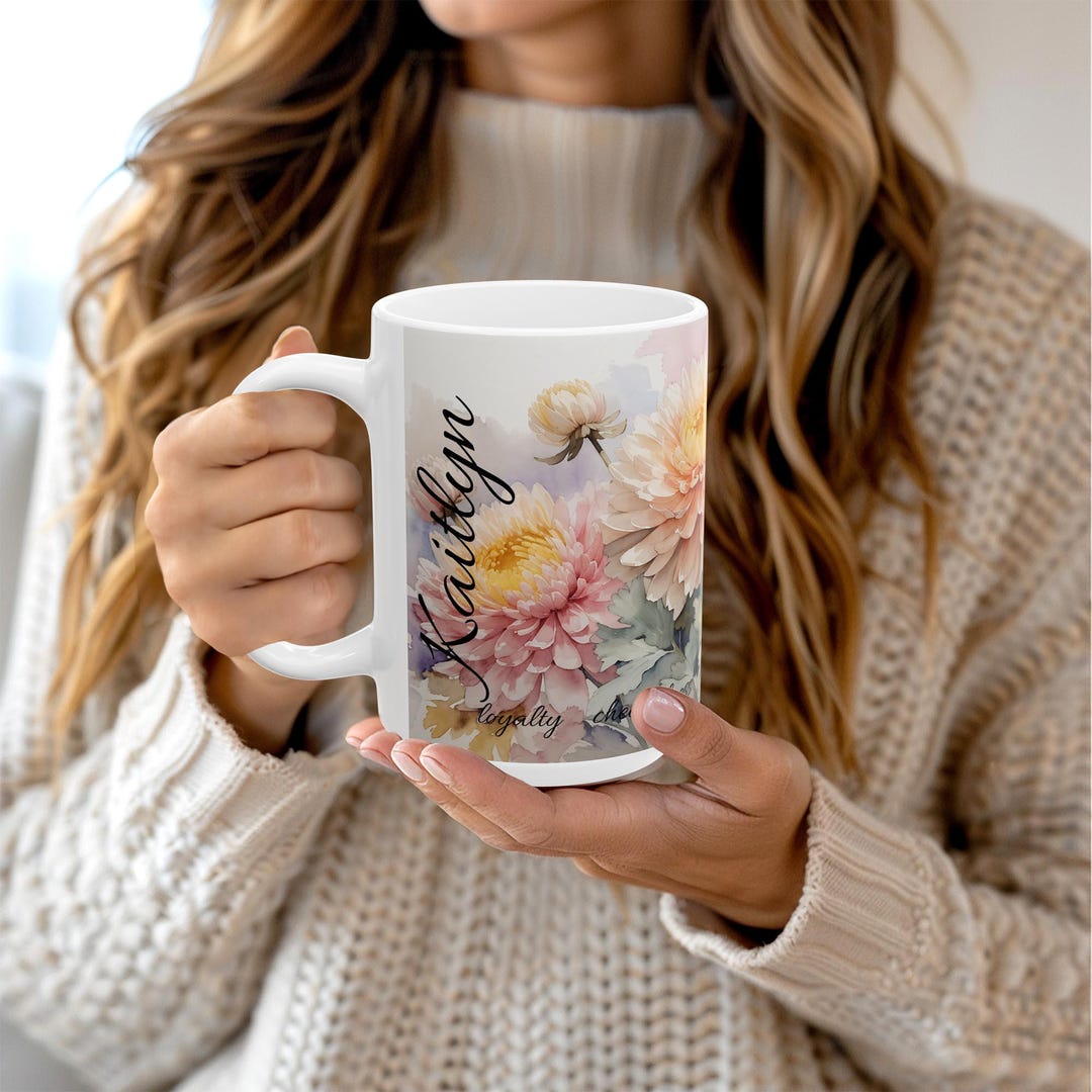 Custom November Birth Flower Coffee Mug | Custom Name Mumfloral Tea Cup ...