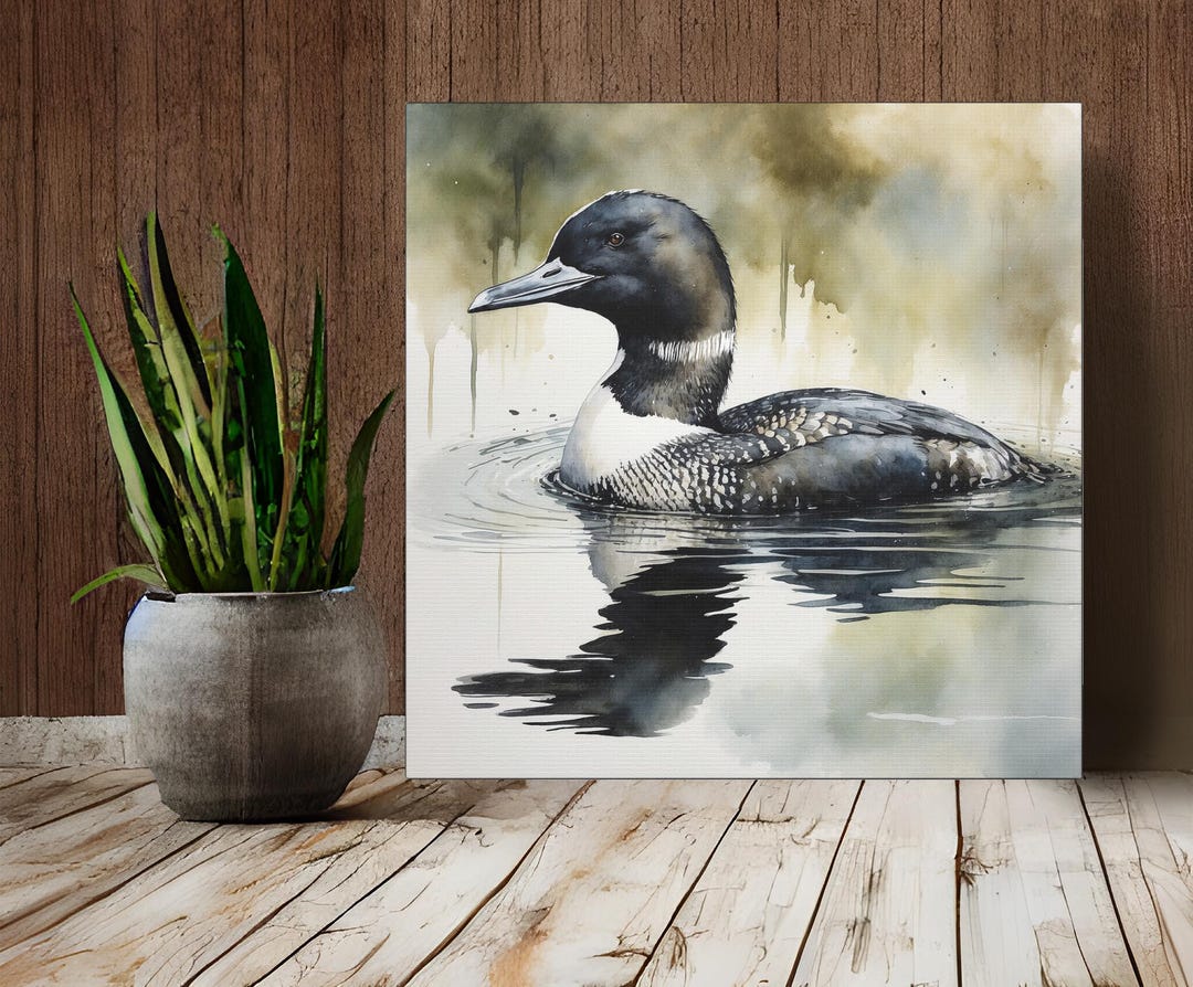 Common Loon Painting Wall Art, Waterfowl Watercolor Print Canvas ...