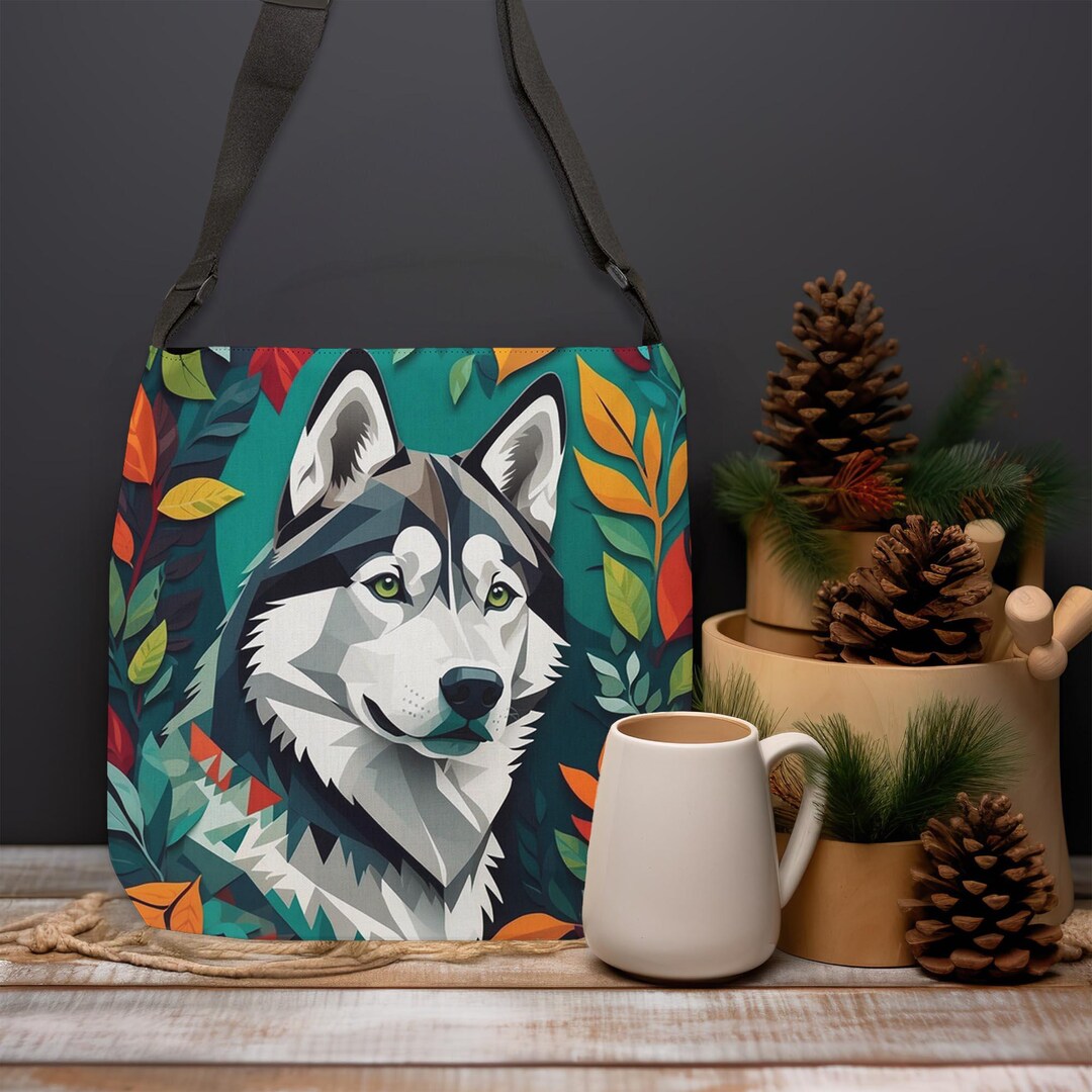Abstract Siberian Husky Tote Bag, Unique Husky Reusable Canvas Tote ...