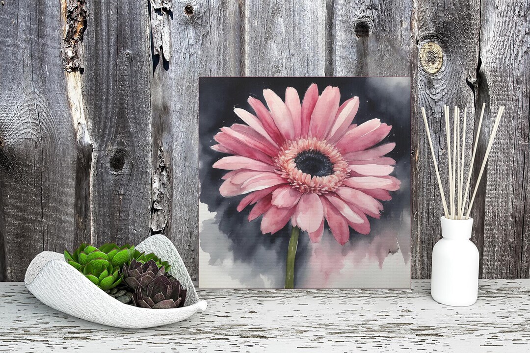 Pink Gerbera Daisy Wall Art, Daisy Flowers Painting Canvas Print, Ready ...