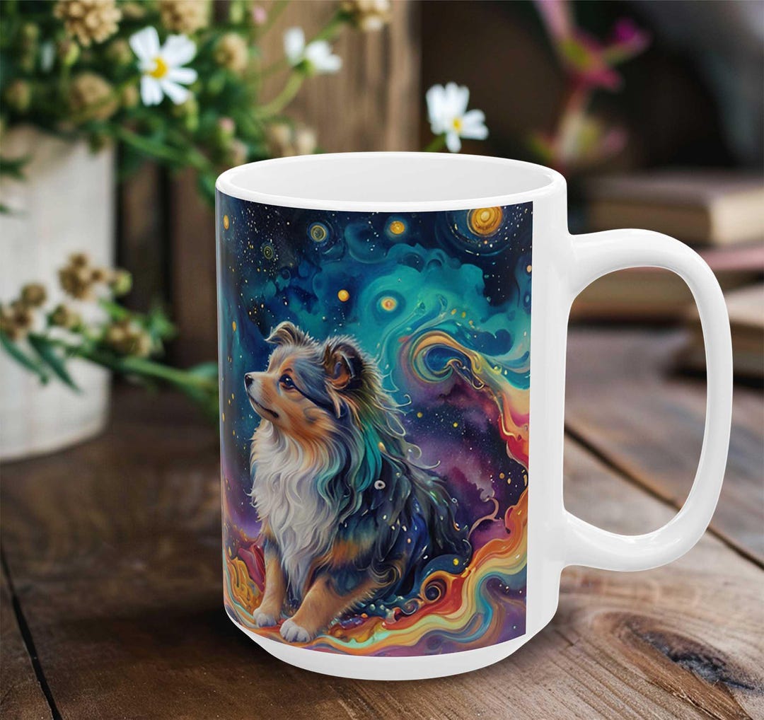 Custom Starry Night Sheltie Mug, Shetland Sheepdog Van Gogh Inspired ...