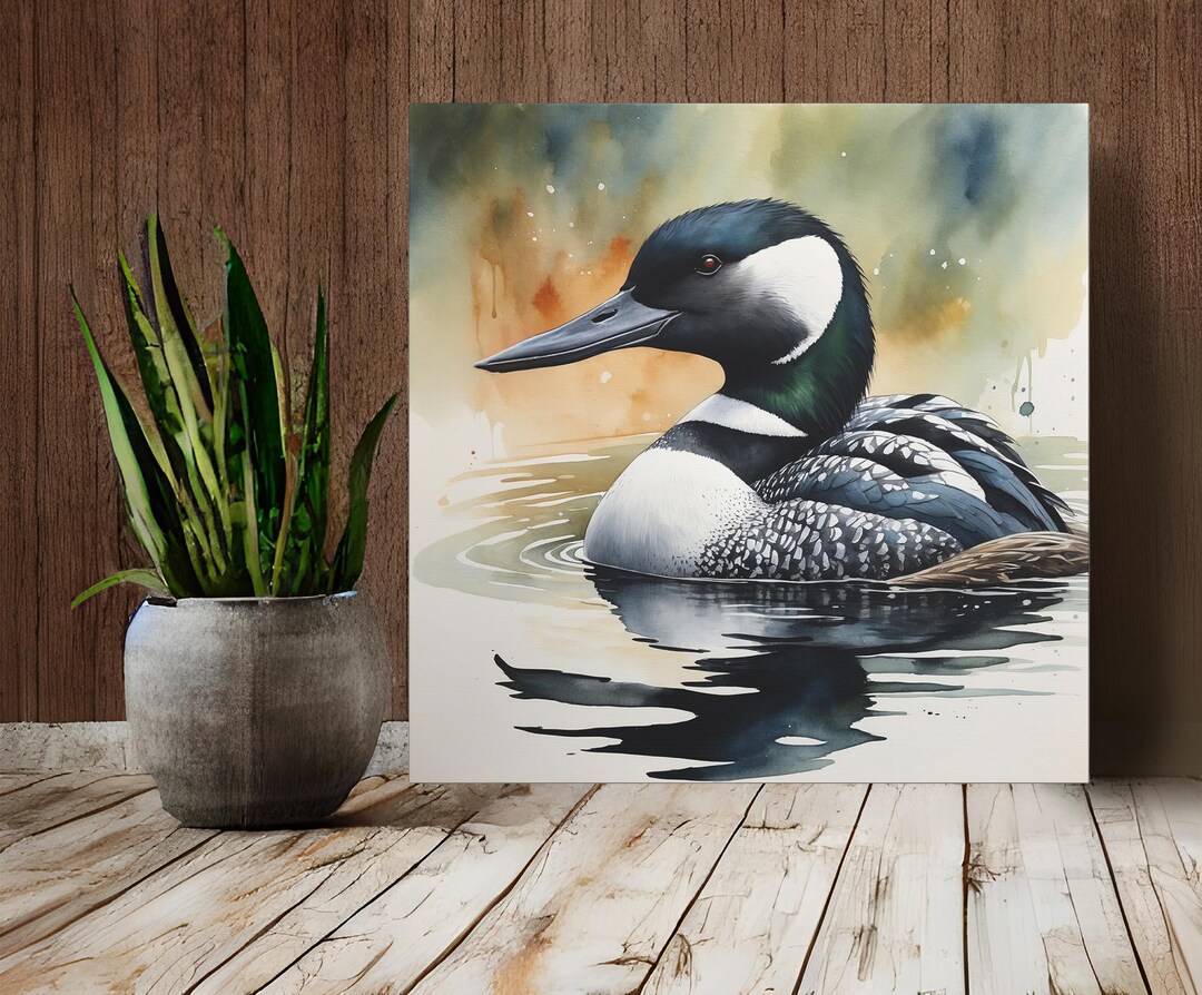 Watercolor Common Loon Wall Art | Bird Theme Watercolor Print Canvas ...