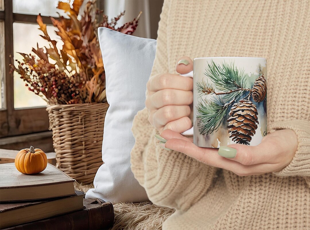 Customize Fall Stay Calm Pine Cone Ceramic Coffee Mug Fall Vibe Art ...