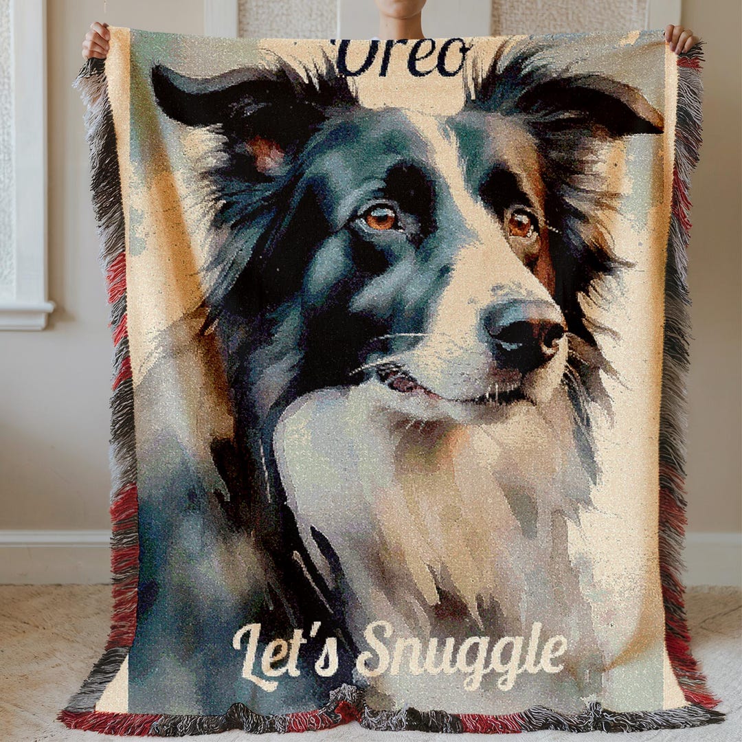 Custom Border Collie Dog Woven Blanket, Bordie Lovers Cozy Throw ...