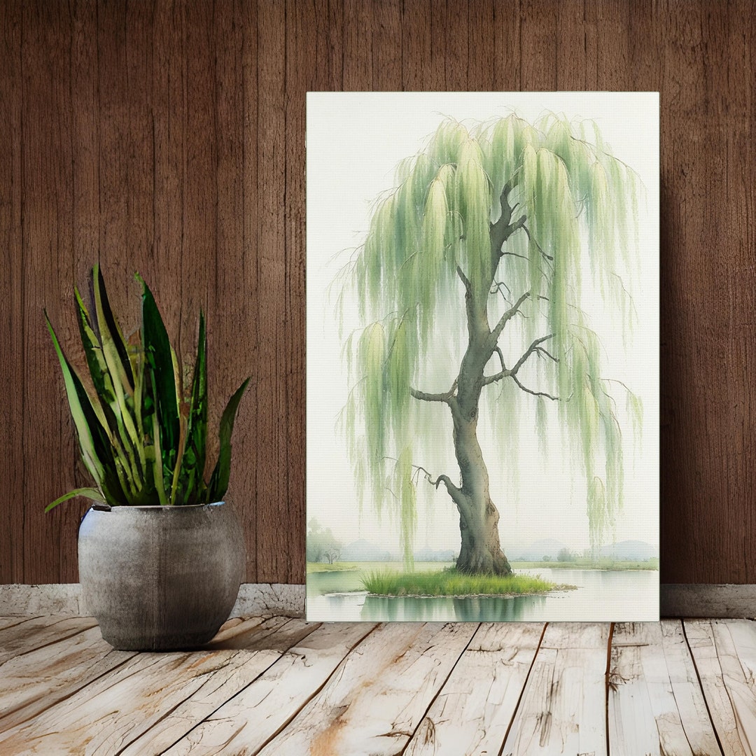 Weeping Willow Watercolor Painting Print on Gallery Canvas, Willow Tree ...