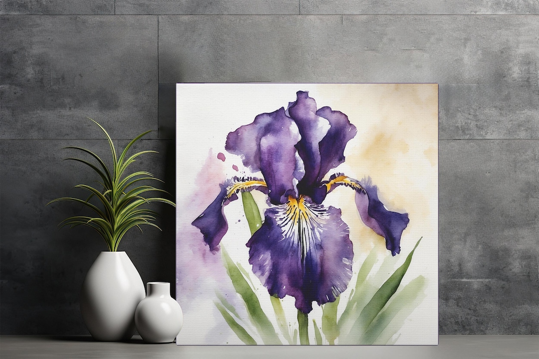 Purple Iris Flower Canvas Wall Art, Iris Flowers Watercolor Painting ...
