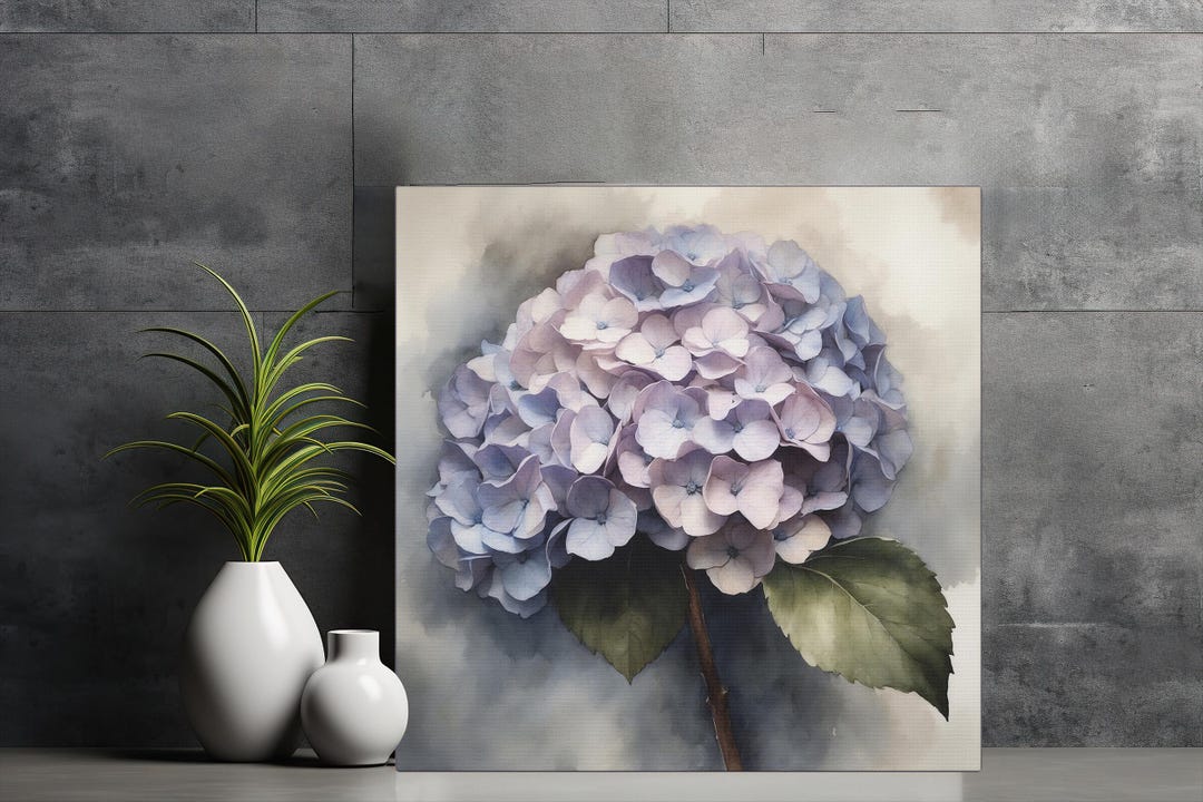 Watercolor Hydrangea Wall Art, Minimalist Floral Painting Print, Blue ...