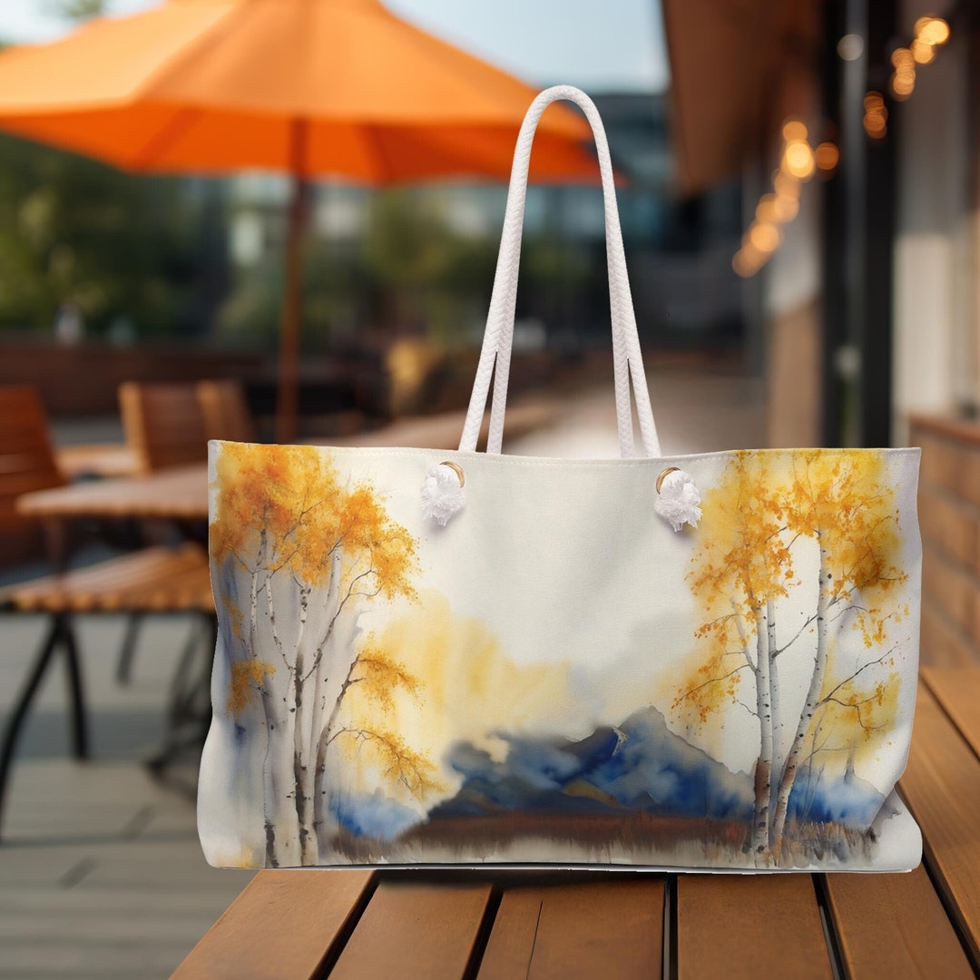 Watercolor Autumn Aspen Tree Rope Bag, Large Rope Handle Bag, Oversize ...