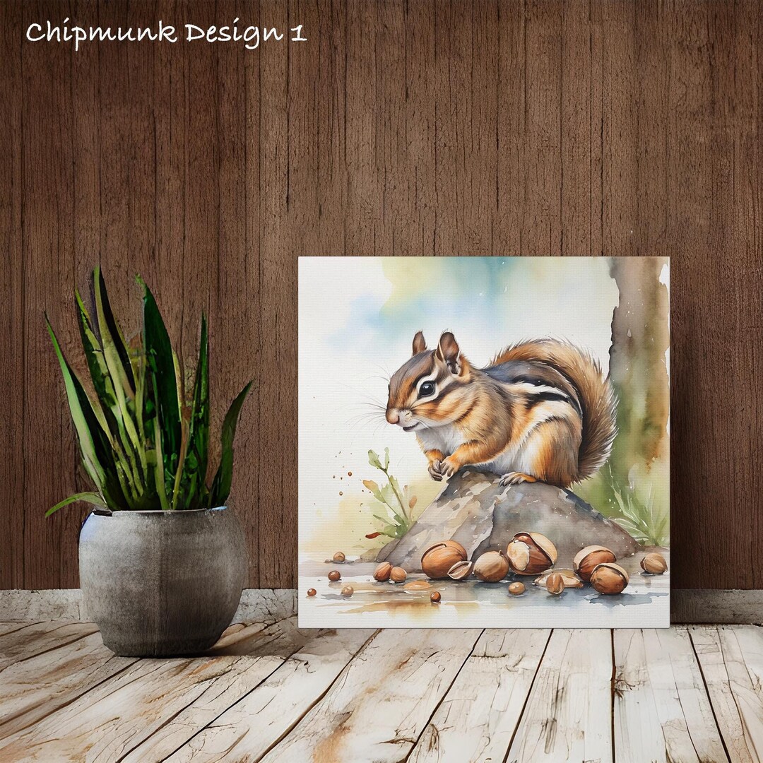 Woodland Creatures Wall Art, Chipmunk Print Canvas, Minimalist Chipmunk ...