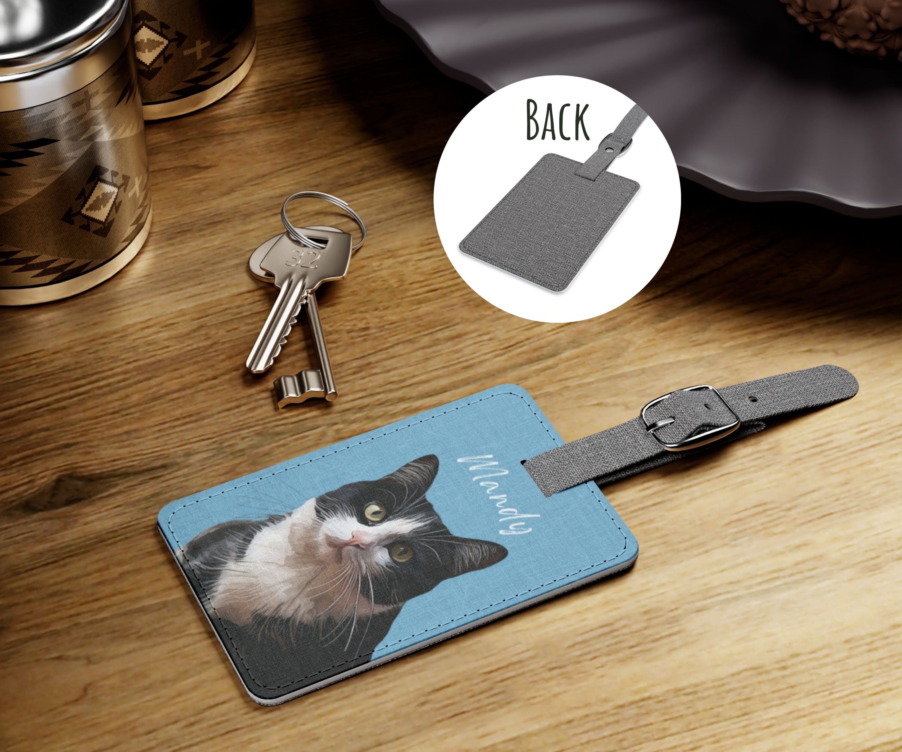 Custom Luggage Tag Photo, Personalized Pet Art & Name on Suitcase Tag ...