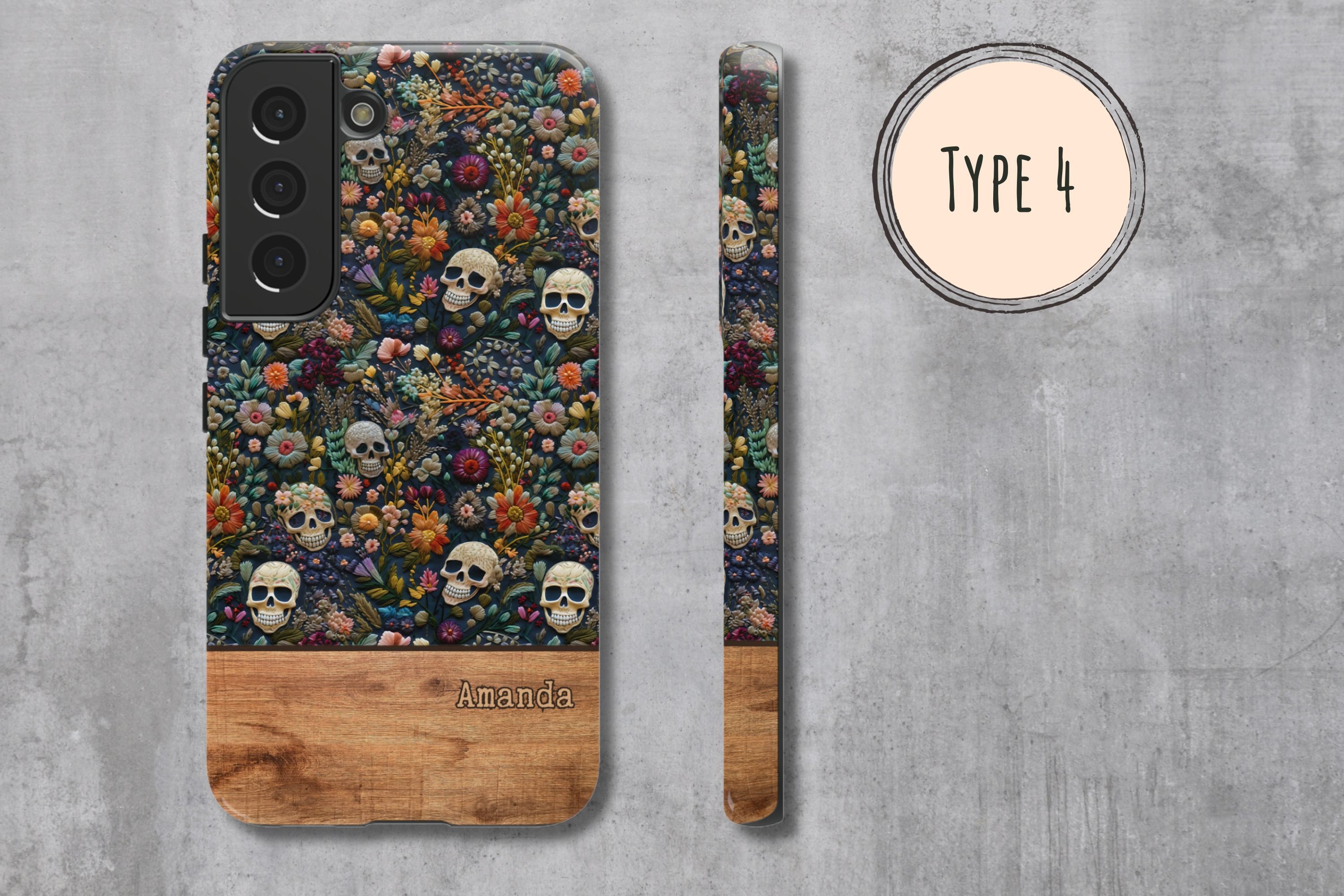 Skull Phone Case Custom Phonecase Name Embroidered Look Phone Casing ...