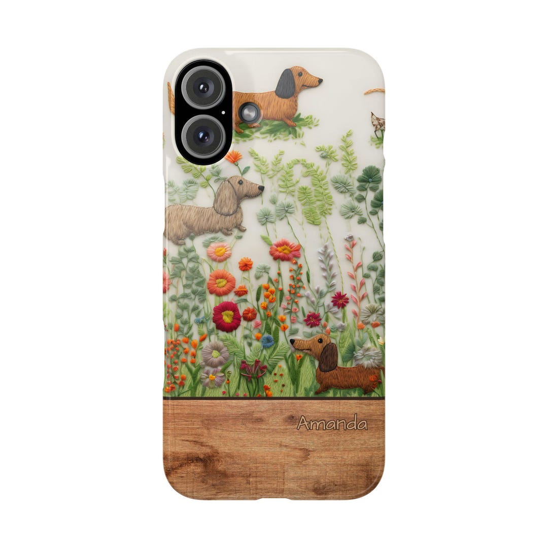 Personalized Dachshund in Floral Slim Phone Case With Name, Cute Dog ...