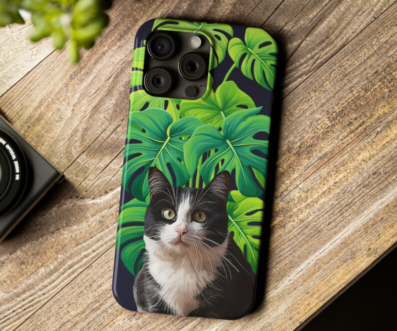 Custom Sketched Pet Portrait Phone Case With Monstera Leaves - Etsy UK