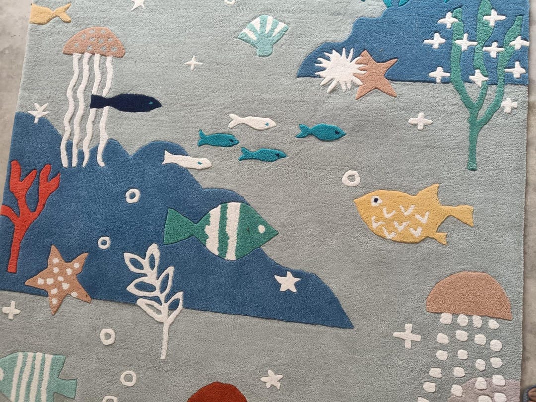8x 10 Under the Sea Rug, Design Rugs 100% Wool Handmade Area Rug Carpet ...