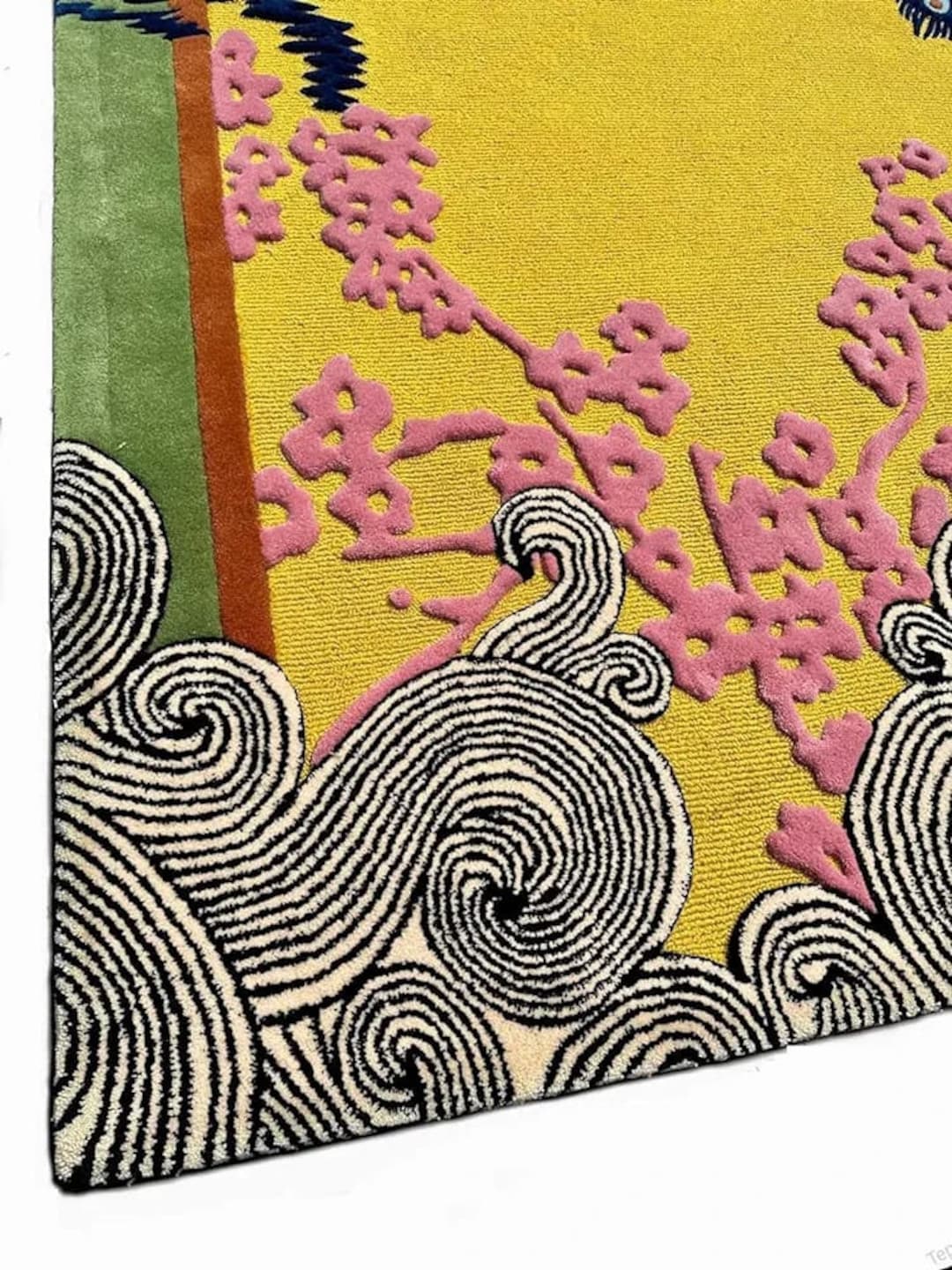 Premium Hand Tufted Peacock Feather Design Area Rug, 100% Wool Luxury ...