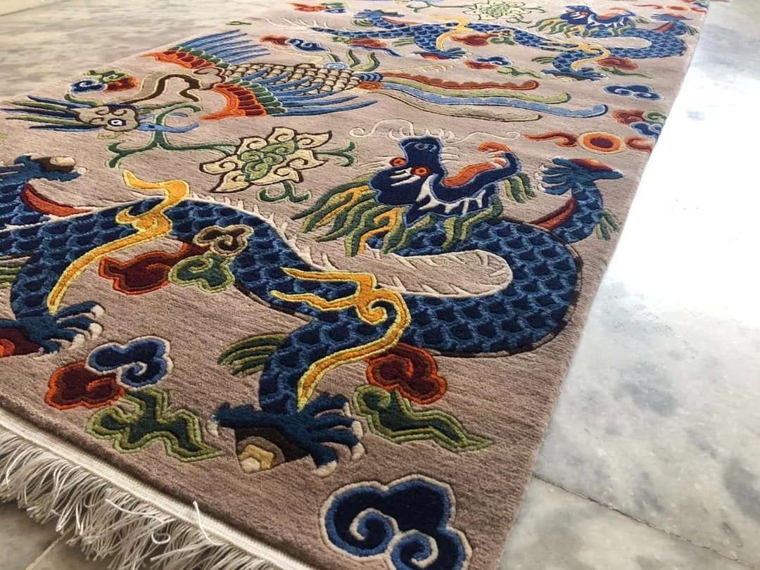 Dusty Pink Dragon Pattern Pop Art Rug, Modern Art Decorative Carpet ...