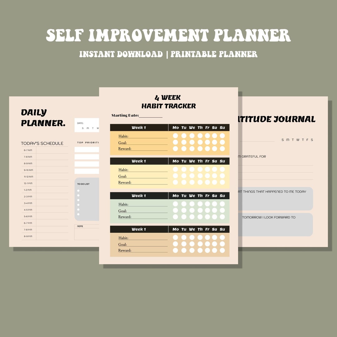 Self Improvement Digital Download Pritable Planner, Habit Tracker ...
