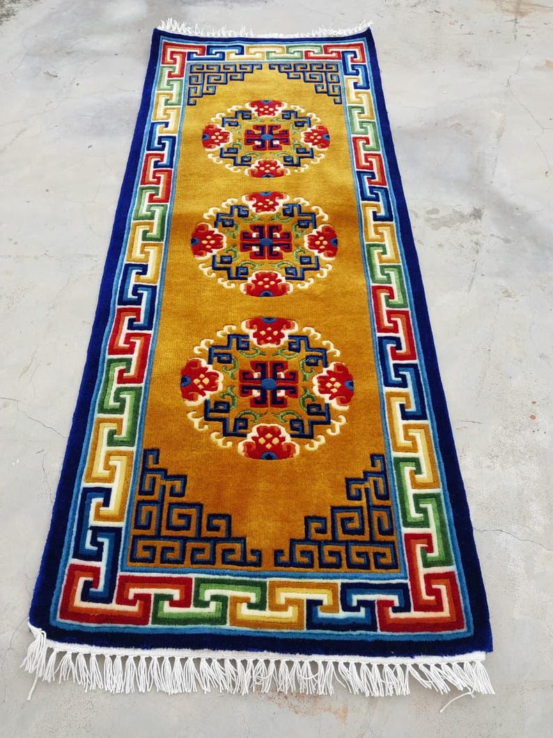 Hand Knotted Wool Tibetan Mandala Rug: Authentic Meditation Nepali ...