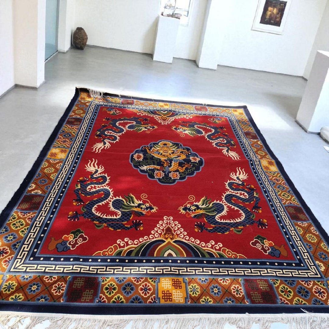 Tibetan Hand Knotted Wool Rug6x9ft–nepali Dragon Authentic Tibet ...