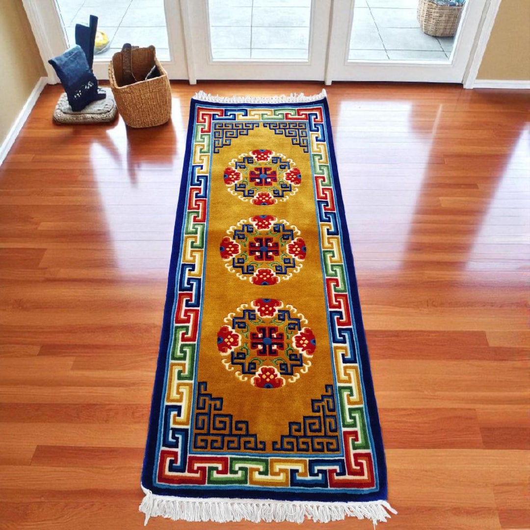 Hand Knotted Wool Tibetan Mandala Rug: Authentic Meditation Nepali ...