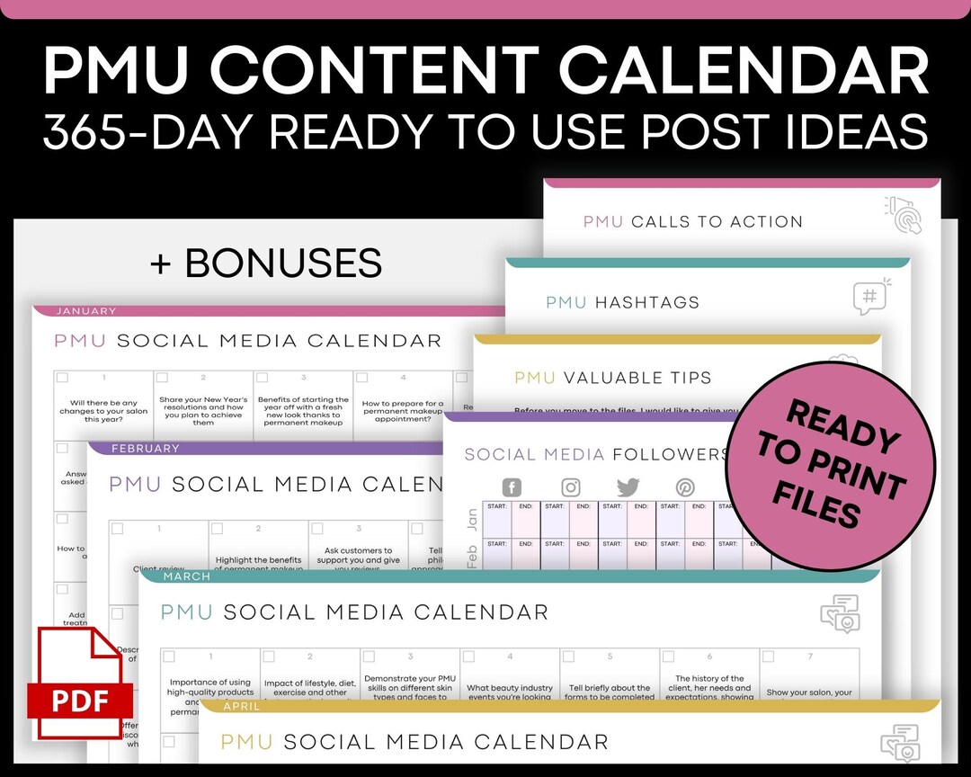 PMU 365 Day Ready Content Calendar Social Media Ideas, Permanent Makeup ...