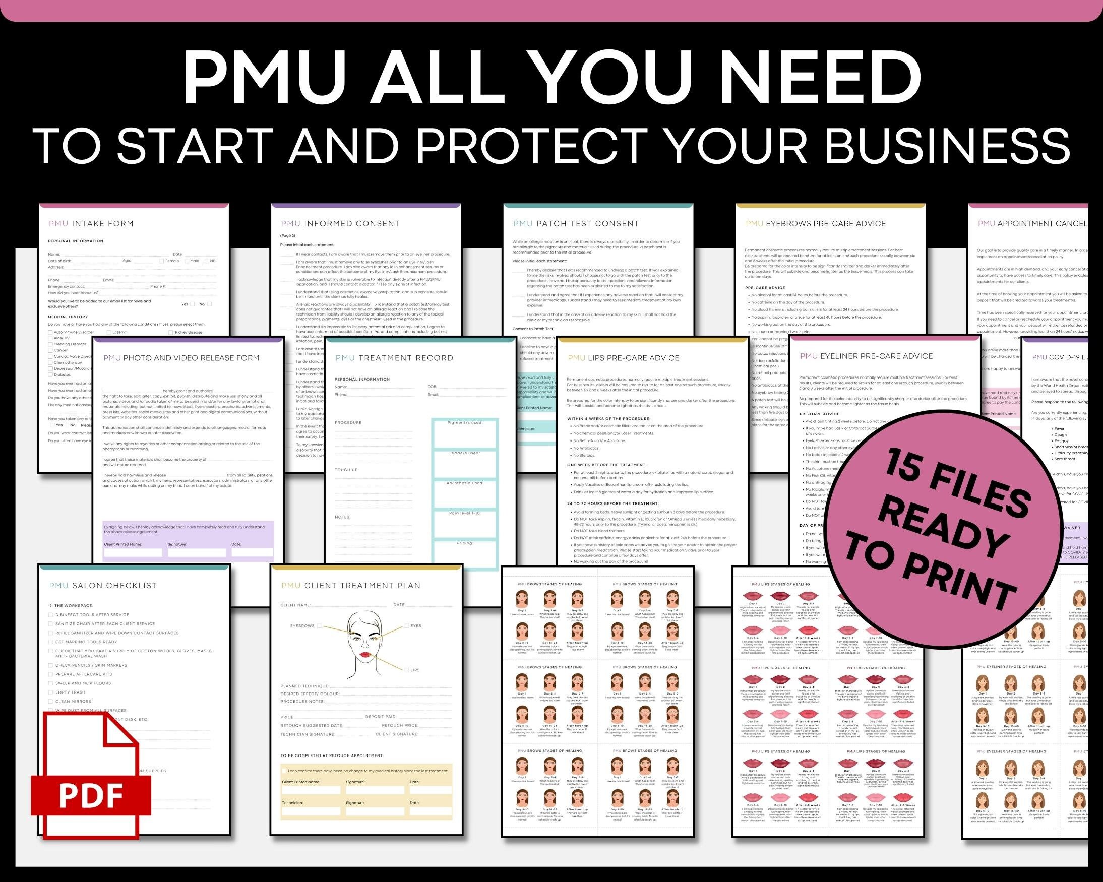PMU Artist Bundle All You Need to Start: Business Forms Healing Process ...