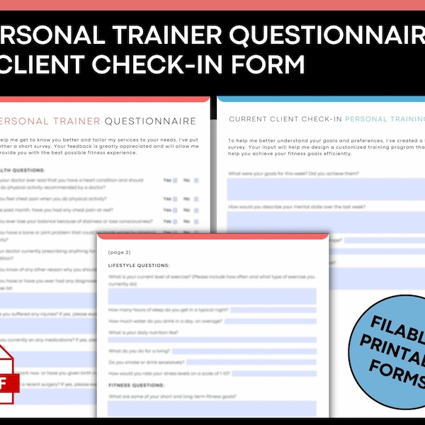 Gym Form Questionnaire - Etsy New Zealand