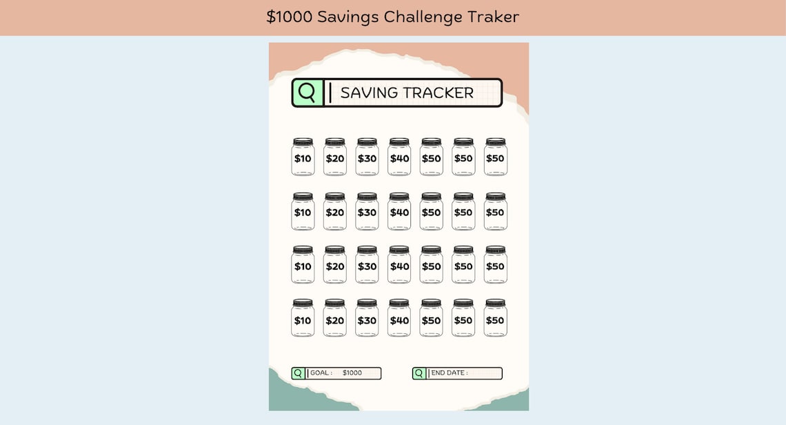 1K Savings Challenge Template, Printable Savings Challenge, 1K Saving ...