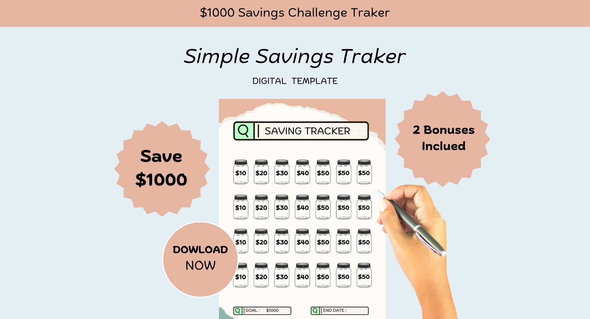 1K Savings Challenge Template, Printable Savings Challenge, 1K Saving ...