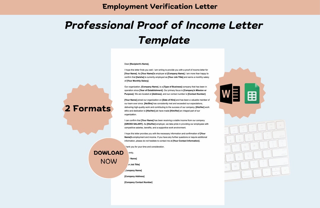 Professional Proof of Income Letter Template, Employment Verification ...