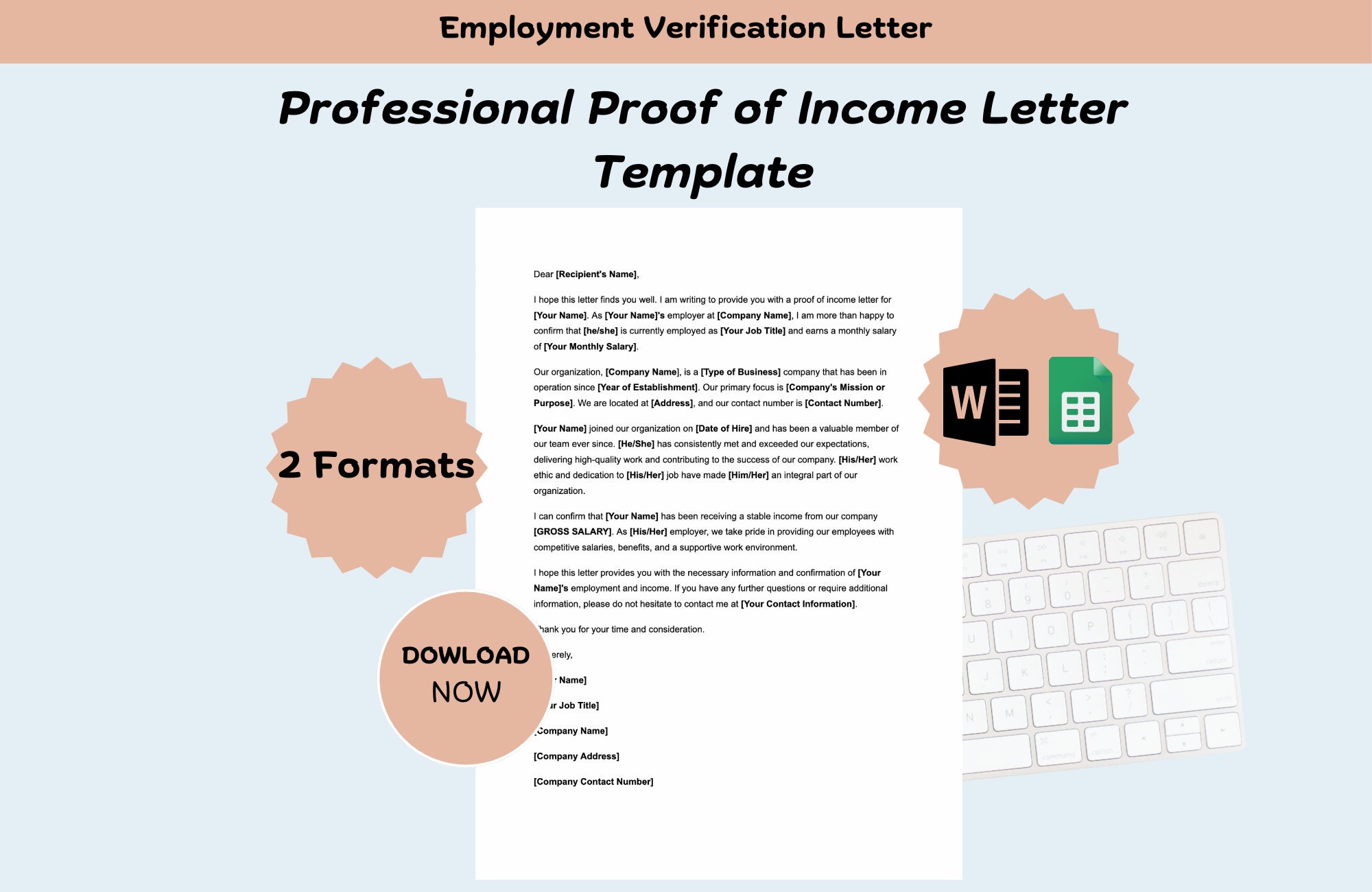 Professional Proof of Income Letter Template, Employment Verification ...