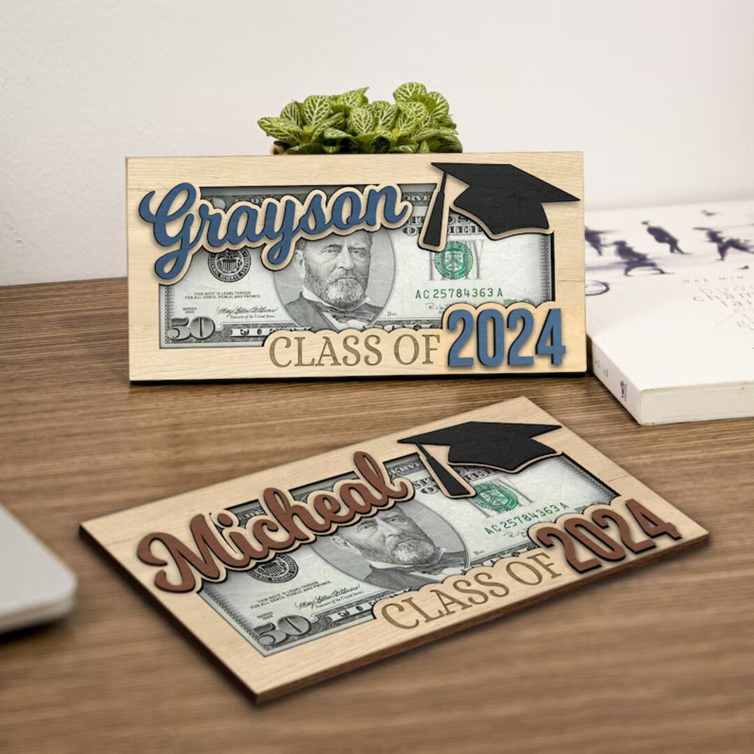 Personalized Graduation 2024 Wooden Money Holder, Custom Gift for Grad ...