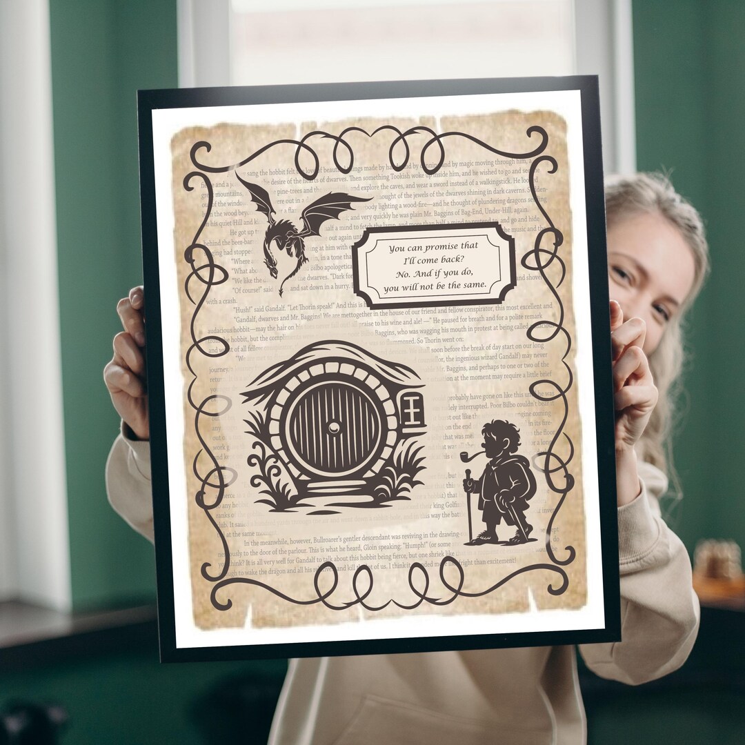 Vintage the Hobbit Themed Book Poster, Bag End Wall Art, Tolkien ...