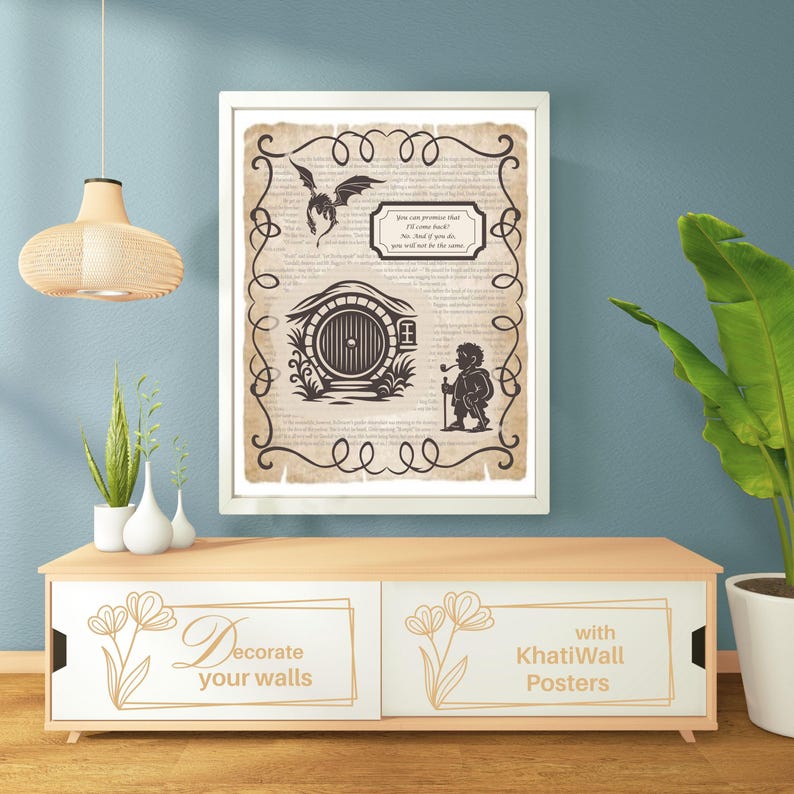 Vintage the Hobbit Themed Book Poster, Bag End Wall Art, Tolkien ...