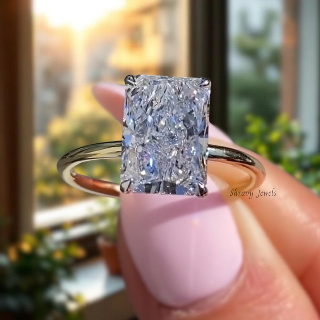 14K Yellow Gold Radiant Cut Engagement Ring Radiant Cut Solitaire Ring ...