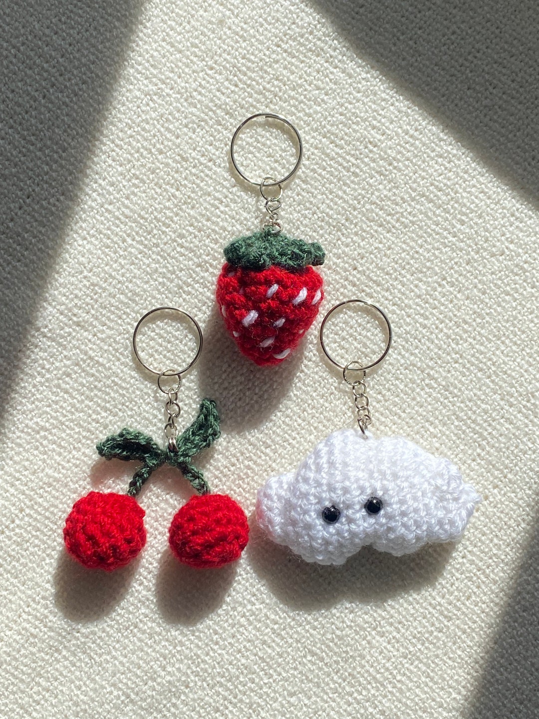 CUTE PLUSHIE KEYCHAINS. Strawberry Cherry and Cloud Keyring - Etsy